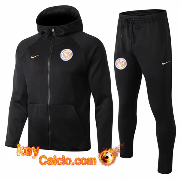 Giacca Con Cappuccio Tuta Allenamento Inter Milan Nero Basso 19 20